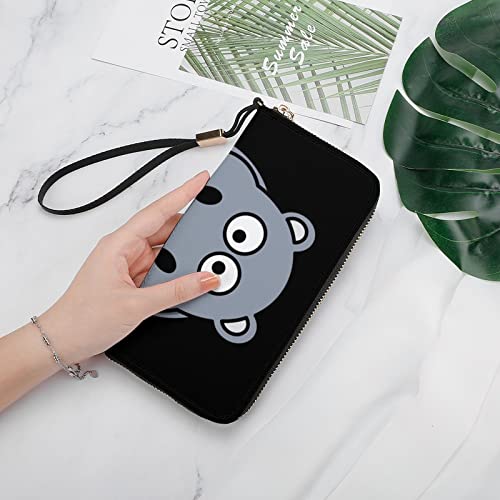 FunnyStar Grey Hippo Women's Long RFID Hand Wallet Wristlet Clutch Purse PU Leather Handbag with Wrist Strap