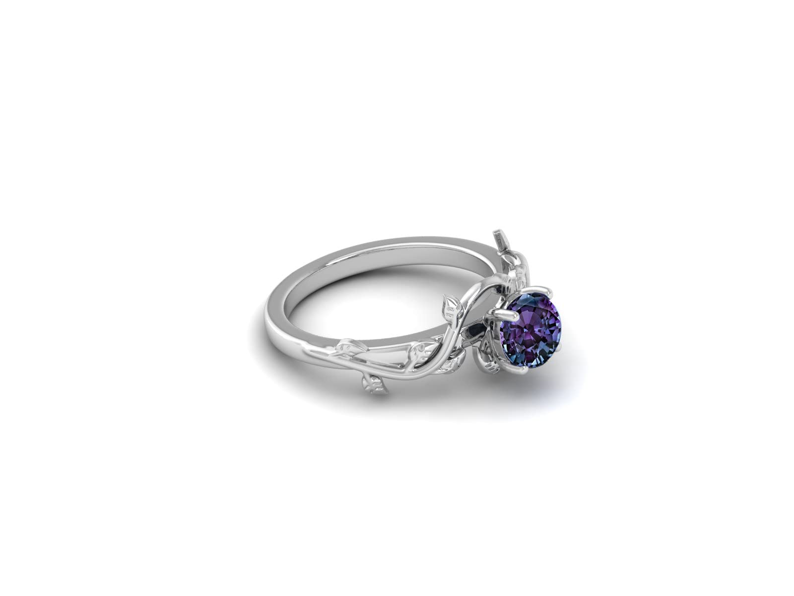 Foreverblings Sterling silver 925 alexandrite color changing stone Ring leafs vine twig ring round cut ring promise ring propose ring engagement ring gift for women (7.5)