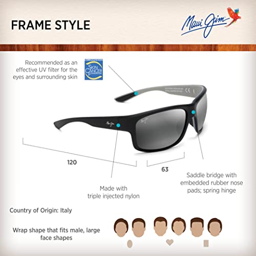 Maui Jim Men's Southern Cross Polarized Wrap Sunglasses, Soft Black/Sea Blue/ Grey/Neutral Grey, Large