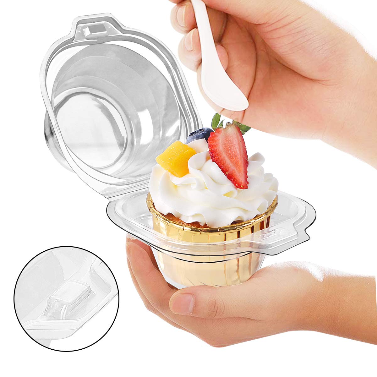 FoodieJoy 60 Packs Individual Cupcake Containers Stackable Single Compartment Cupcake Disposable Carrier Holder Box Deep Dome Clear Plastic BPAFree (60 counts)