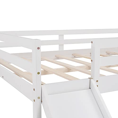 Merax Full Loft Bed with Slide, Ladder and Guardrail, No Box Spring Needed, White