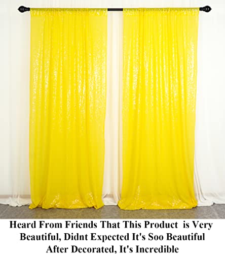 Pardecor Sequin Curtains Panels Sequin Backdrop Curtain Glitter Curtains Sparkle Photo Booth Backdrop Shimmer Backdrop for Parties Wedding Backdrop (2pc 2ftx8ft, Yellow)…