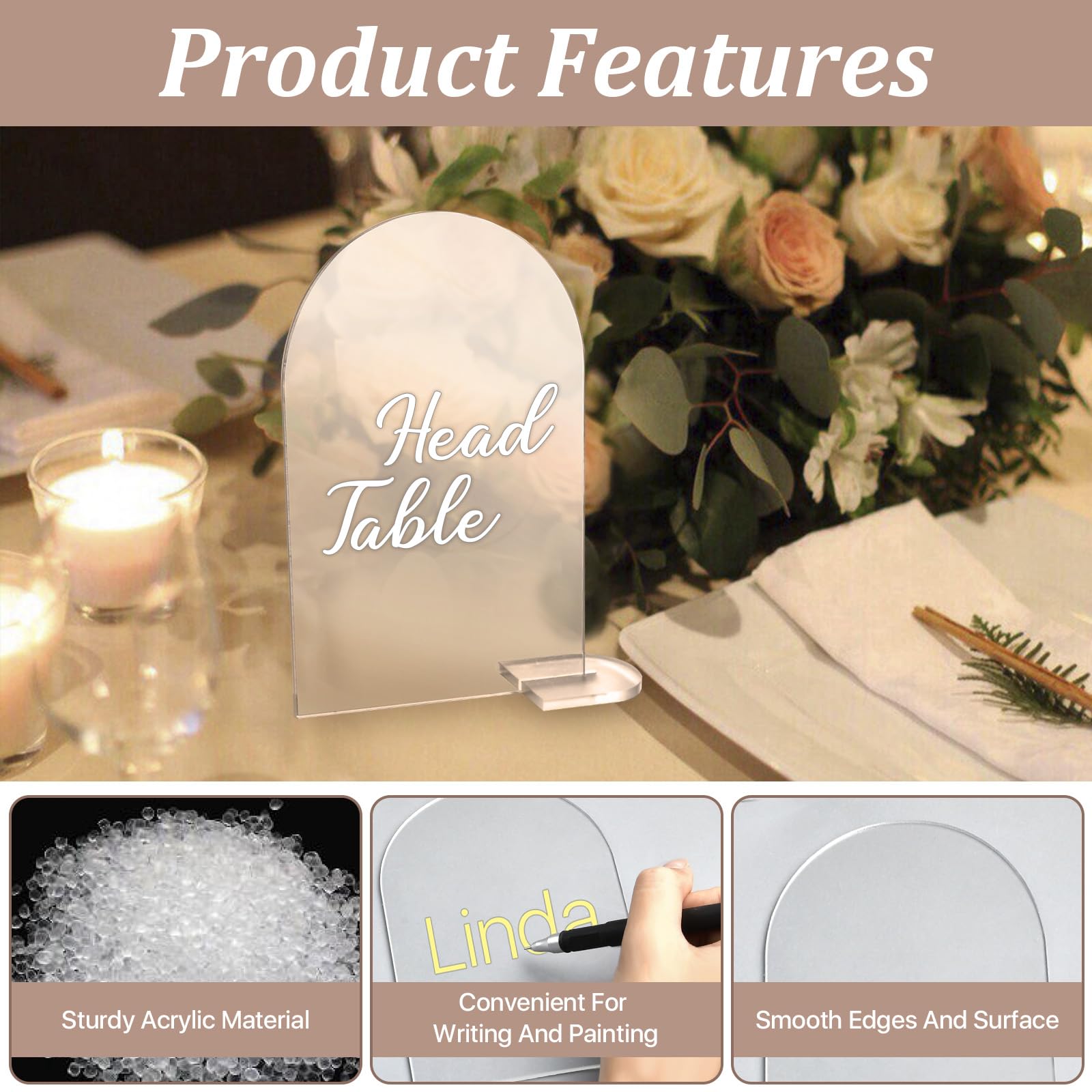 Lainballow 30 Pcs Clear Arch Acrylic Sign, Wedding Table Numbers Sign with Stand, Arched Round Top Table Numbers, DIY Blank Acrylic Signs for Wedding Reception Event Parties Restaurant