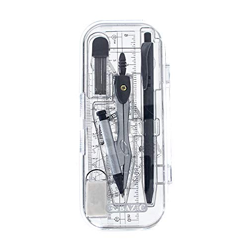 West Coast Paracord 9 Piece Mathematics Tool Set – Straight Ruler, 30/60/90 Triangle Ruler, 45/90 Triangle Ruler, 180 Degree Protractor and More! Clear/Black Includes Sturdy Storage Case