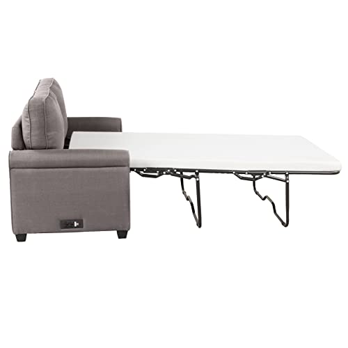 OUllUO Pull Out Sofa Bed Dual Plugs USB Ports, 2-in-1 Convertible Loveseat Sofa Couch Sleeper with Folding Mattress, Modern 2 Seat Small Sofa Couch for Living Room Apartment Guest Bedroom,Gray