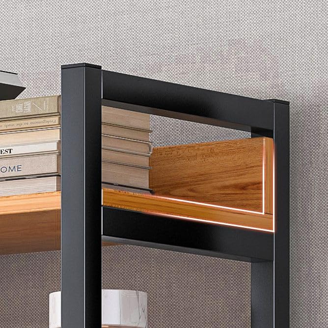KWOKING Open Wooden Bookcase Modern Minimalist Home Office Bookshelf Multi-Layer TV Cabinet Side Shelf 80cm Long Steel-Wood Combination Storage Rack Simple Bookshelf Black 31.5" L x 11.8" W x 31.9" H