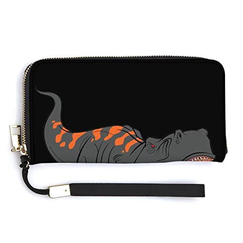 FunnyStar The Fierce Dinosaur Women's Long RFID Hand Wallet Wristlet Clutch Purse PU Leather Handbag with Wrist Strap