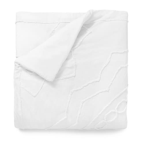 MARTHA STEWART Sophia Medallion Chenille Queen Size Comforter Set - 3 Piece,1 Comforter(90"x92"), 2 Pillow Shams(20"x26"), 100% Cotton, Breathable, Reversible, Machine Wash, White (All Season)