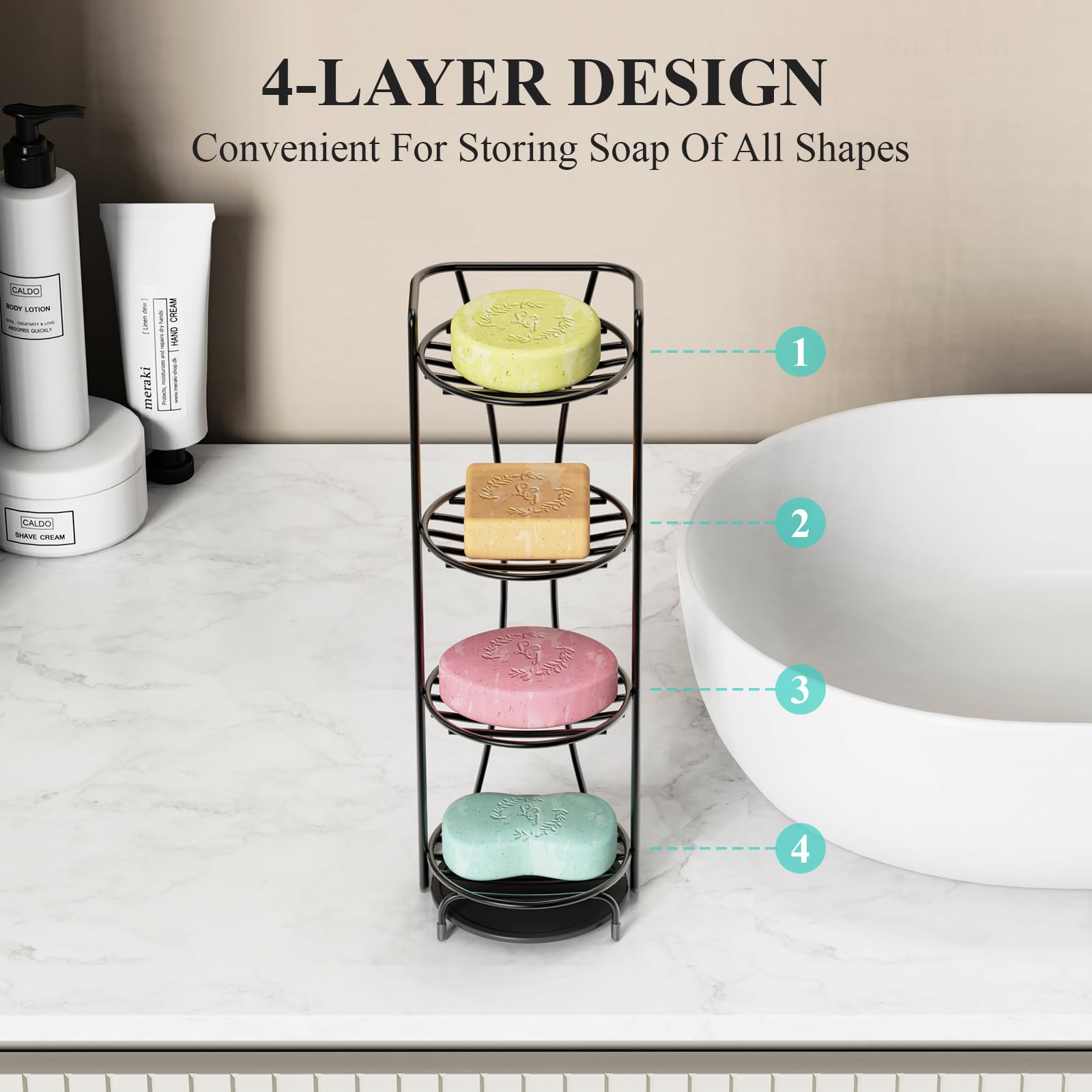 NiHome 2-Tier Soap Holder with Efficient Drainage, Shampoo Bar Holder, Bar Soap Holder for Shower, Shower Soap Holder with Durable Rust-Free Finish (Black)