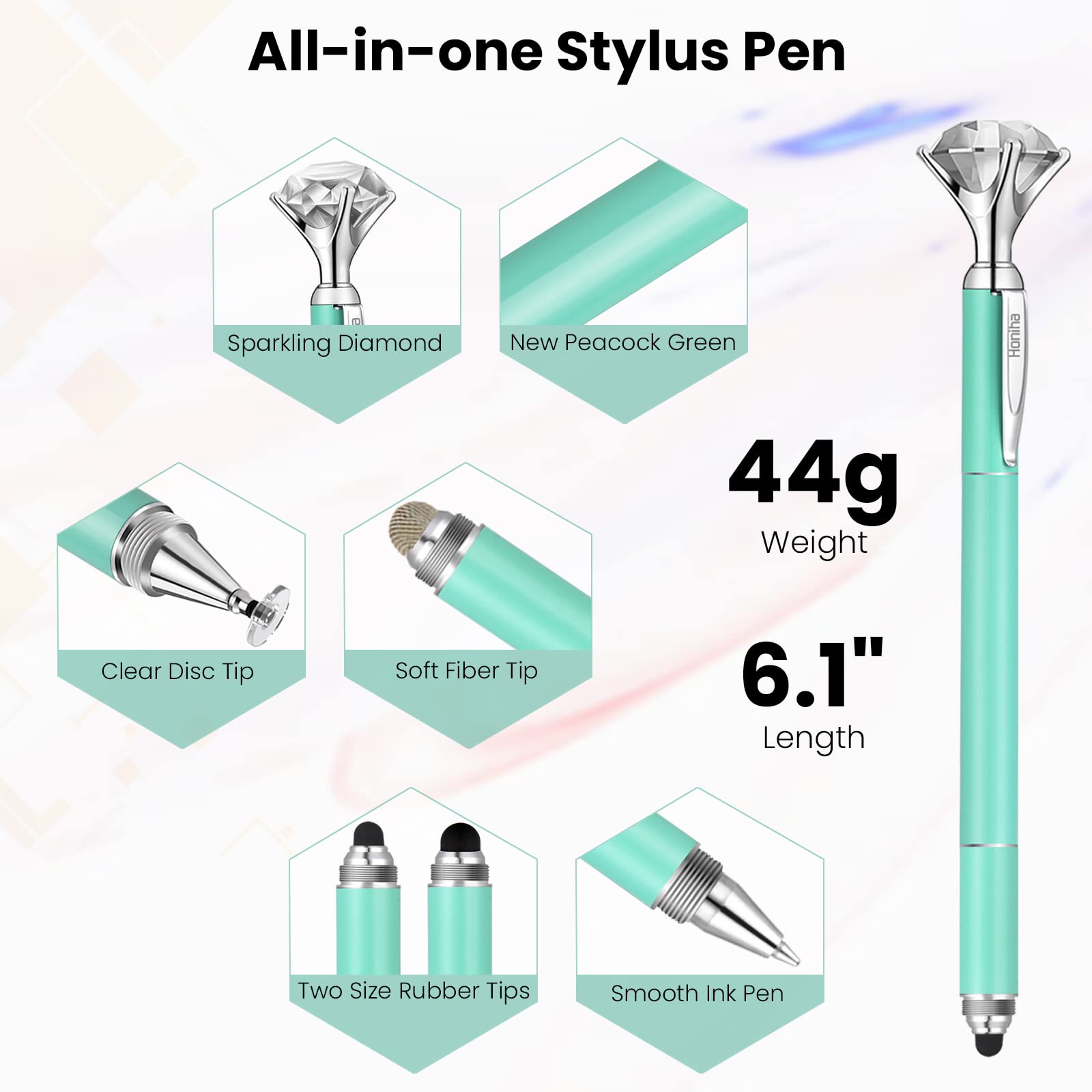 Honiha Stylus Pen, Big Diamond Multi-Tips Stylus Pens for Touch Screens Capacitive Stylus Universal Stylist Pen for for iPad iPhone and All Other Tablets & Cell Phones, Pink