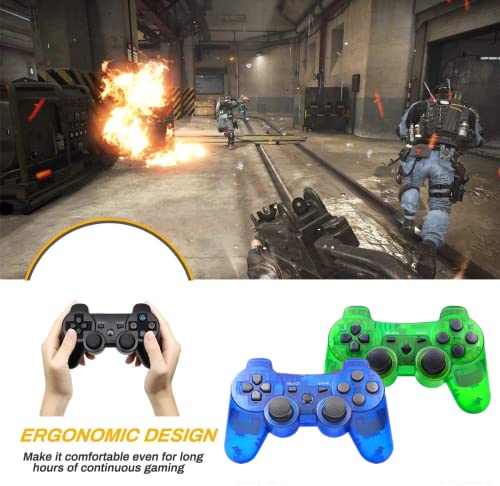 RUEIURI Wireless Controller for PS3,2 Pack PS3 Controller Compatible with PS 3 Console Double Shock Motion Control Upgraded Joystick with Charging Cord (Blue+Green)