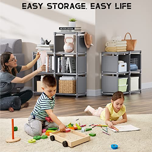 Mavivegue Book Shelf, 16 Cube Storage Organizer, DIY Bookcase, Metal Cube Bookshelf,Tall Book case for Bedroom, Living Room,Office,Closet Storage Organizer, Grey Cubicle Storage Rack