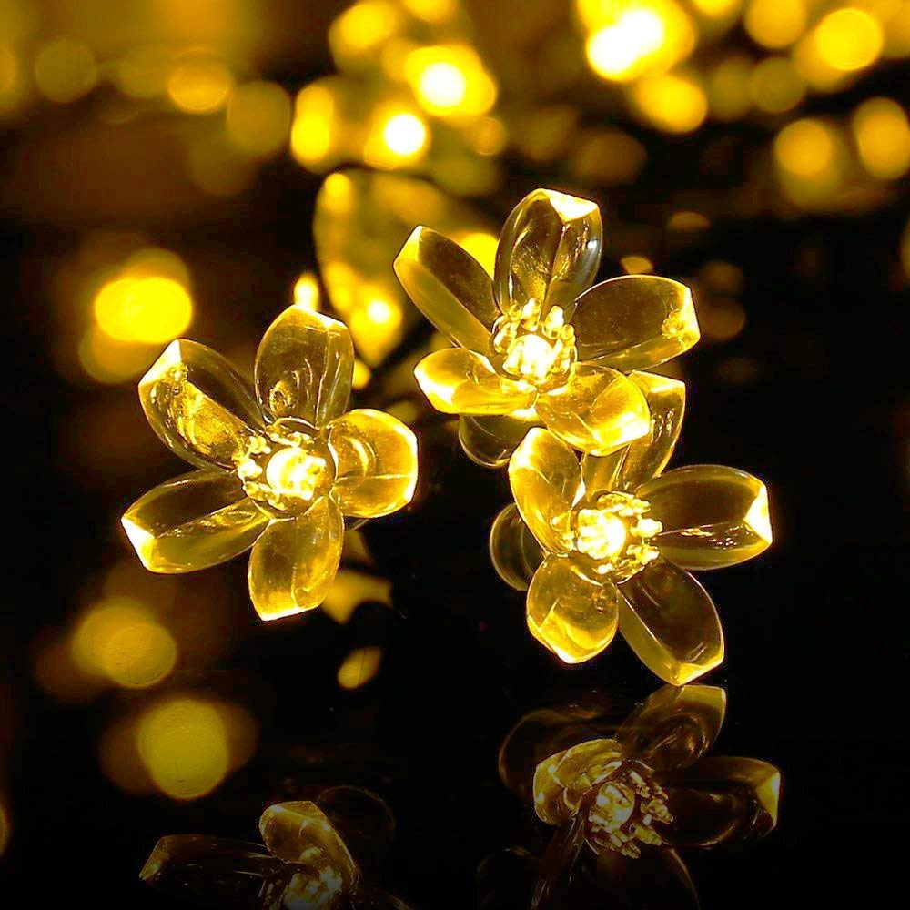 Qedertek Chritmas Solar String Lights, 21 ft 50 LED 8 Modes Lights, Fairy Garden Blossom Lights String, Decorations for Indoor Outdoor Home Garden Patio Wedding Party Holiday Christmas String Lights