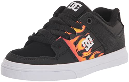 DC unisex child Dc Pure Kids Skate Shoe, Black/Flames, 3 Little Kid US