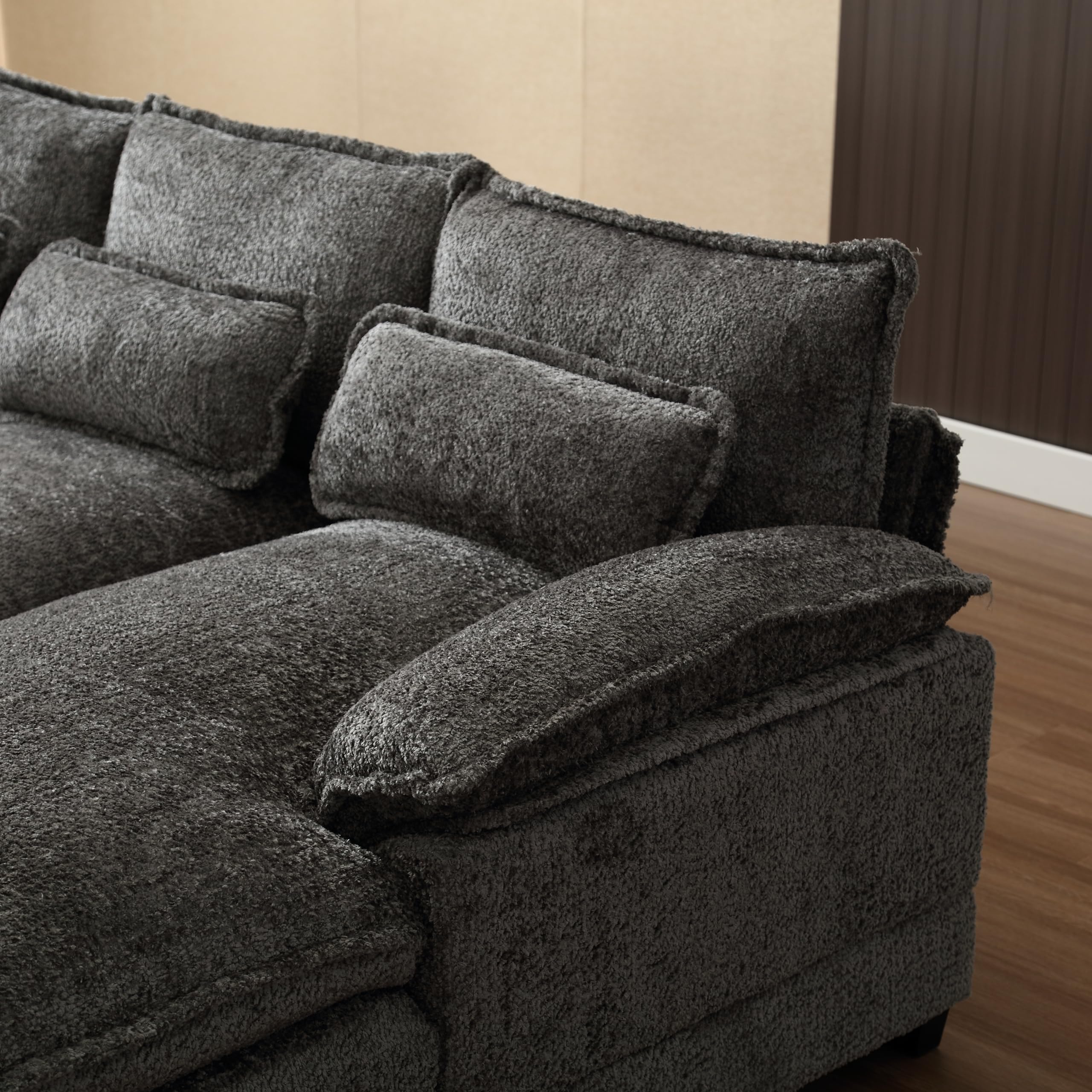 Lakifun Convertible Sectional Sofa, Chenille Fabric U Shaped Couch 4 Seat Sofa with Double Chaises for Living Room, Grey