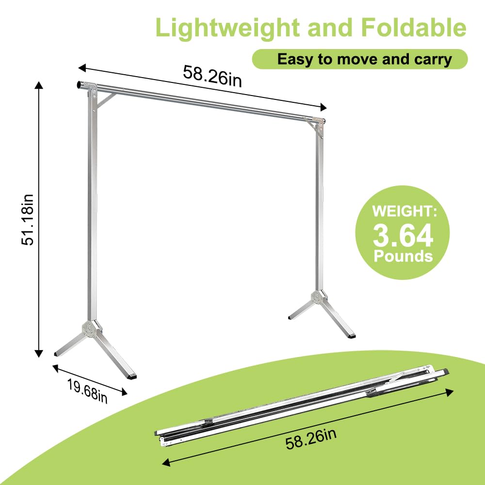 MRCTVG 58in Lightweight Clothes Drying Rack, Foldable Garment Racks for Small Space Hanging Clothes, Premium Stainless Steel Laundry Rack for Air Drying Clothing(Silver)
