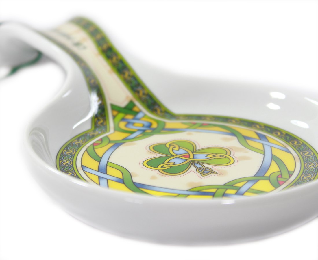 Irish Weave Ceramic Spoon Rest With Celtic And Shamrock Design, 230Mm X 75Mm