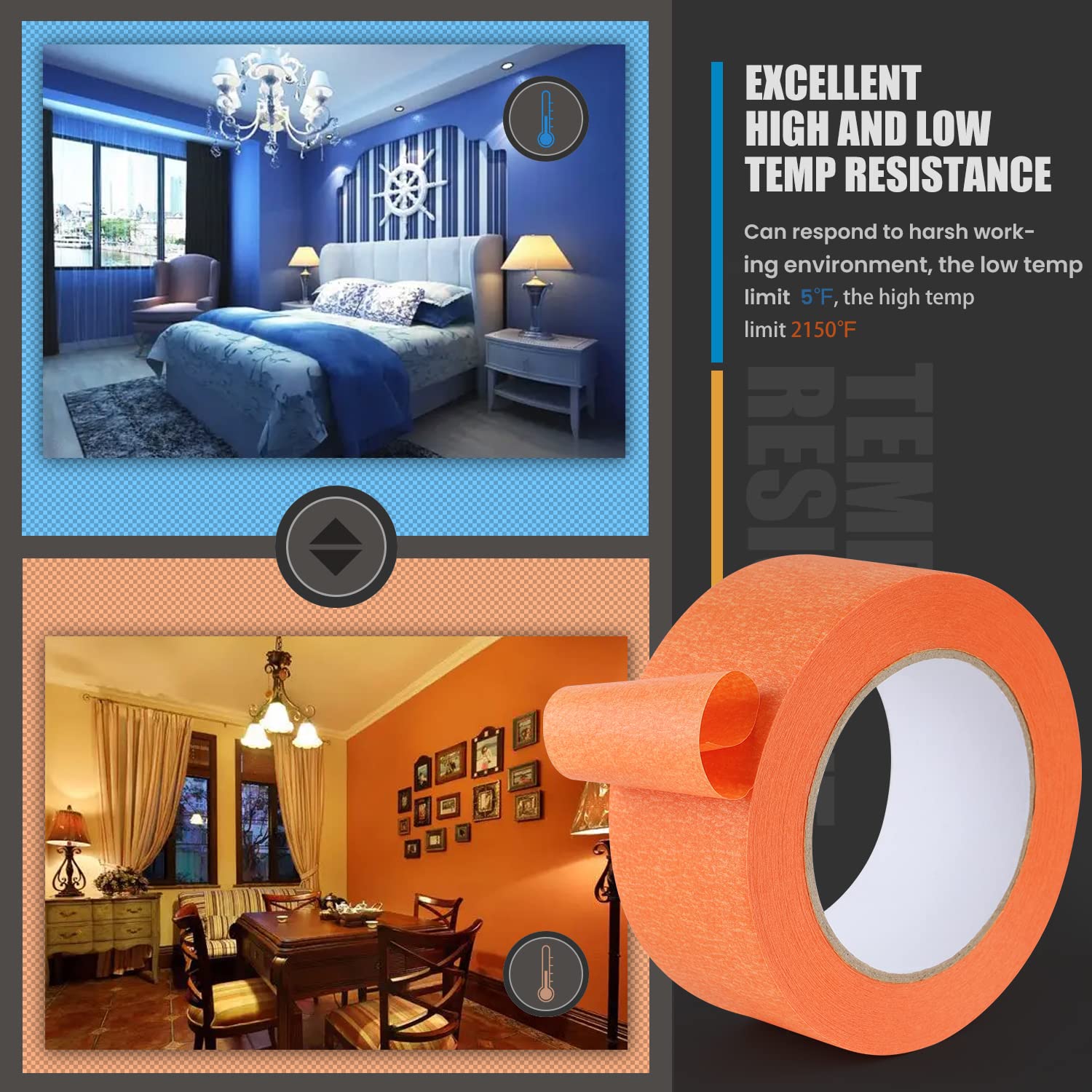 Lichamp 4 Pack Orange Painters Tape 2 inch Wide, Medium Adhesive Orange Masking Tape Bulk Multi Pack, 2 inch x 55 Yards x 4 Rolls (220 Total Yards)