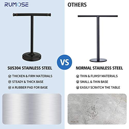 RUMOSE 10 Inch Oil Rubbed Bronze Towel Stand Hand Towel Holder Bathroom Kitchen Vanity Countertop T-Shape Towel Rack Free Standing Stainless Steel Towel Bar Towel Ring