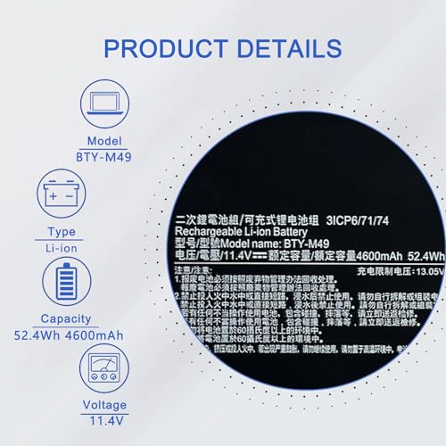 JOTACT BTY-M49 11.55V 84.08Wh 3- Cell Laptop Battery Compatible with MSI Prestige 14 A10SC A10SC-009 A10RB B10MW-017US MS-14C2 A11SCX Summit E14 A11SCS A11SCST 14 B4M MS-14DK B10RAS B11SB Series