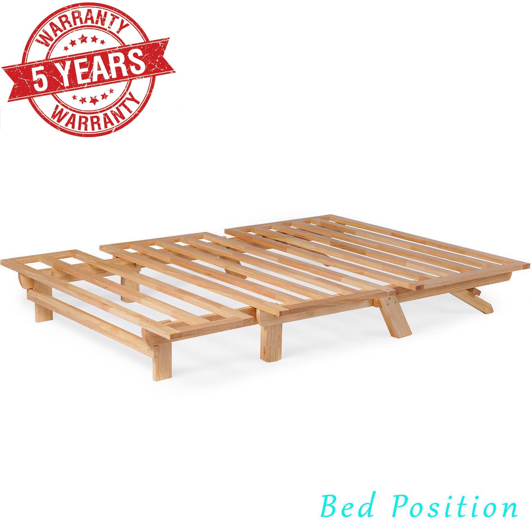 Nirvana FUTONS Queen Size Tri-Fold Wood Futon Sofa Bed Lounger Frame - (Space Saver, Natural Finish) Ideal for Small Spaces, RVs, and Dorm Furniture