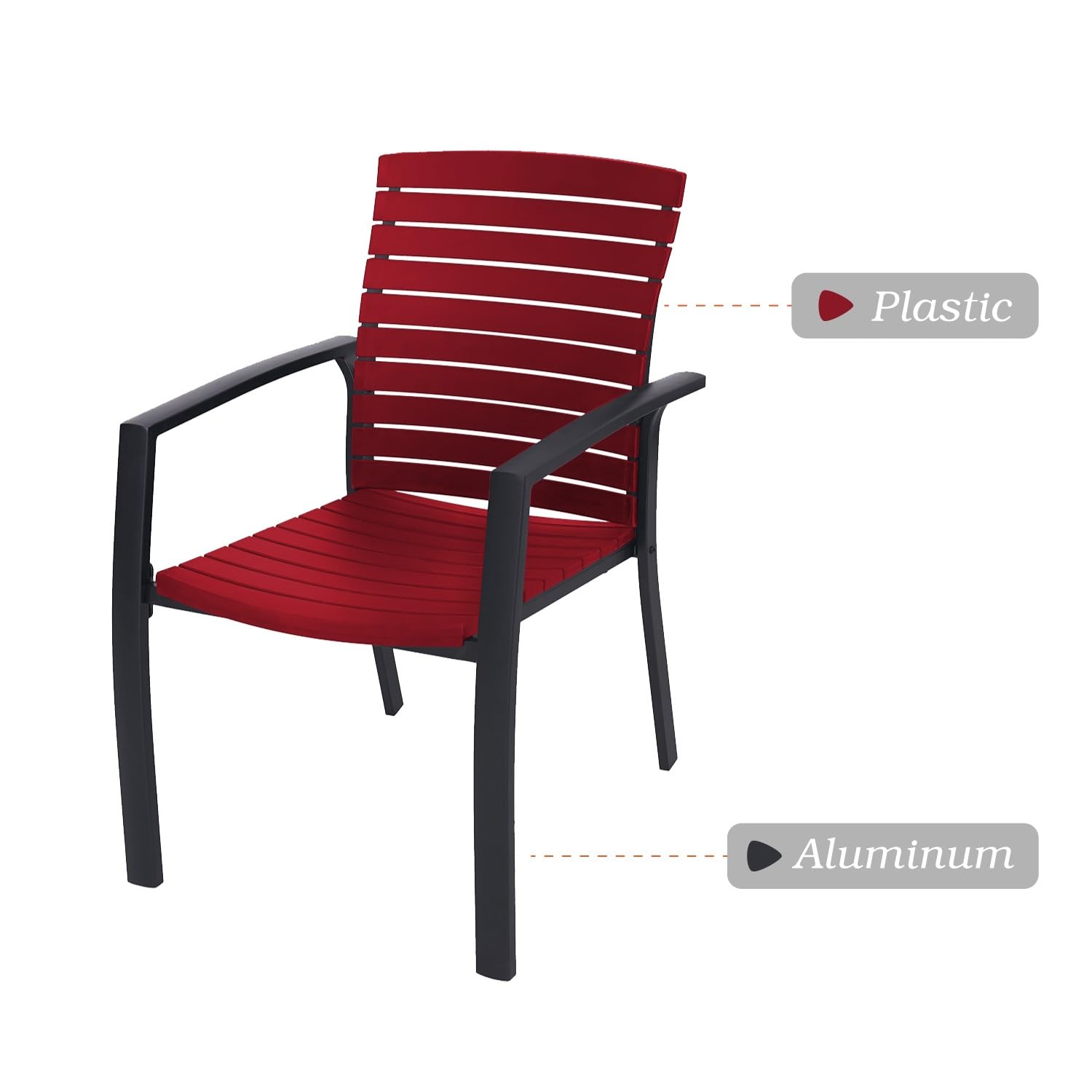 Nixtopia Aluminum Frame and Molded Ergonomic Resin Back Seat Patio Dining Chairs 2pcs with Armrest Stackable Bistro Chairs for Outdoor, Living Space, Office - Black
