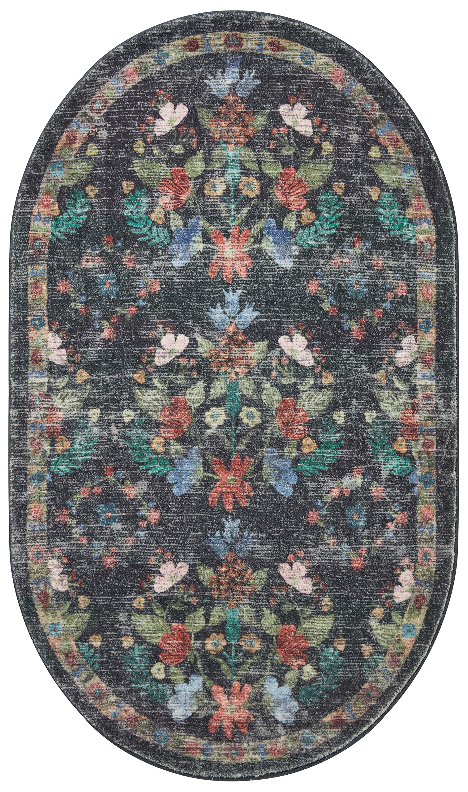 Loloi Rifle Paper Co. x Courtyard Charcoal 2'-3" x 3'-9" Oval Accent Rug