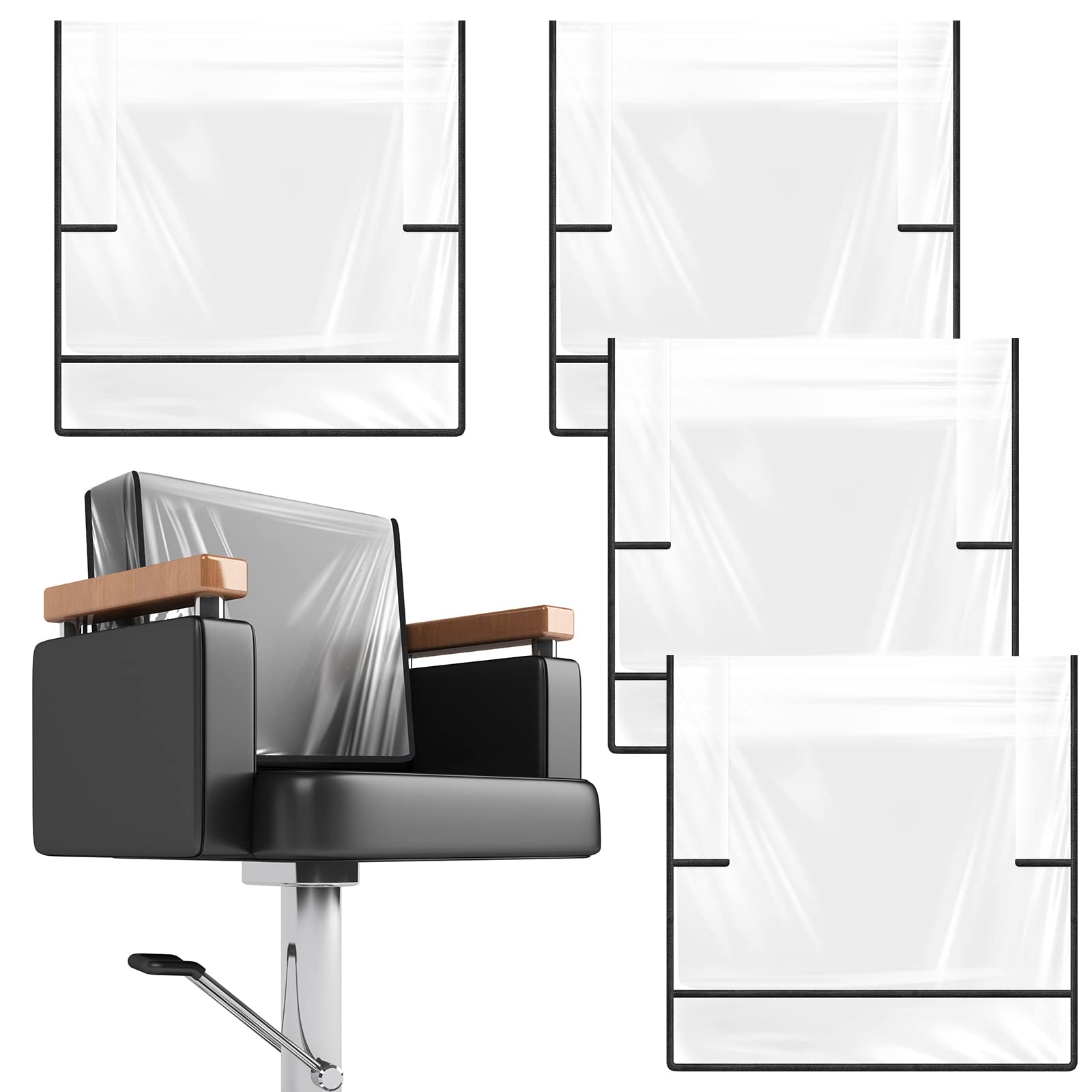 Hoolerry 4 Pcs Salon Chair Cover Protectors Clear Chair Covers Salon Equipment Clear Plastic Salon Chair Cover for Most Standard Salon Chairs Office Chairs Christmas(Black Edge)
