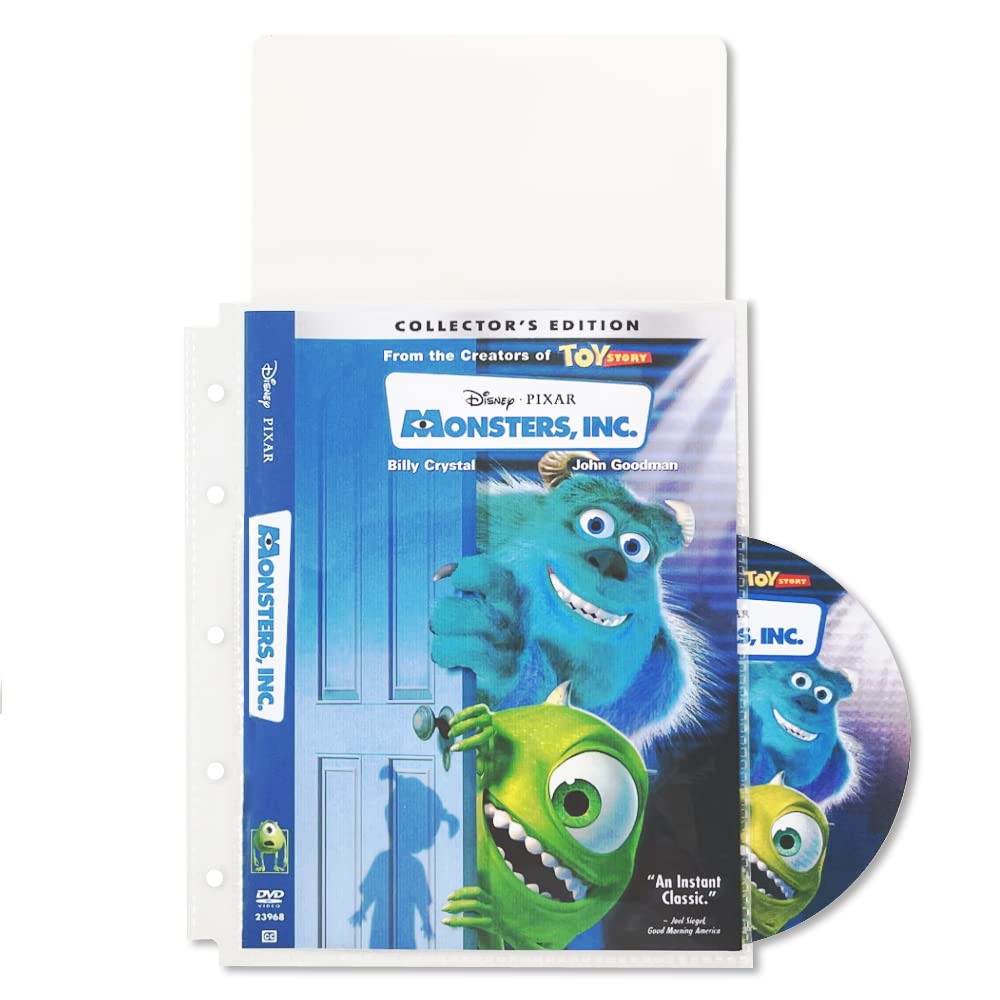 Keepfiling DVD Protective Sleeves for Binder Storage, with Space for Cover, Secured with Closing Flap - 100 Sleeves Total