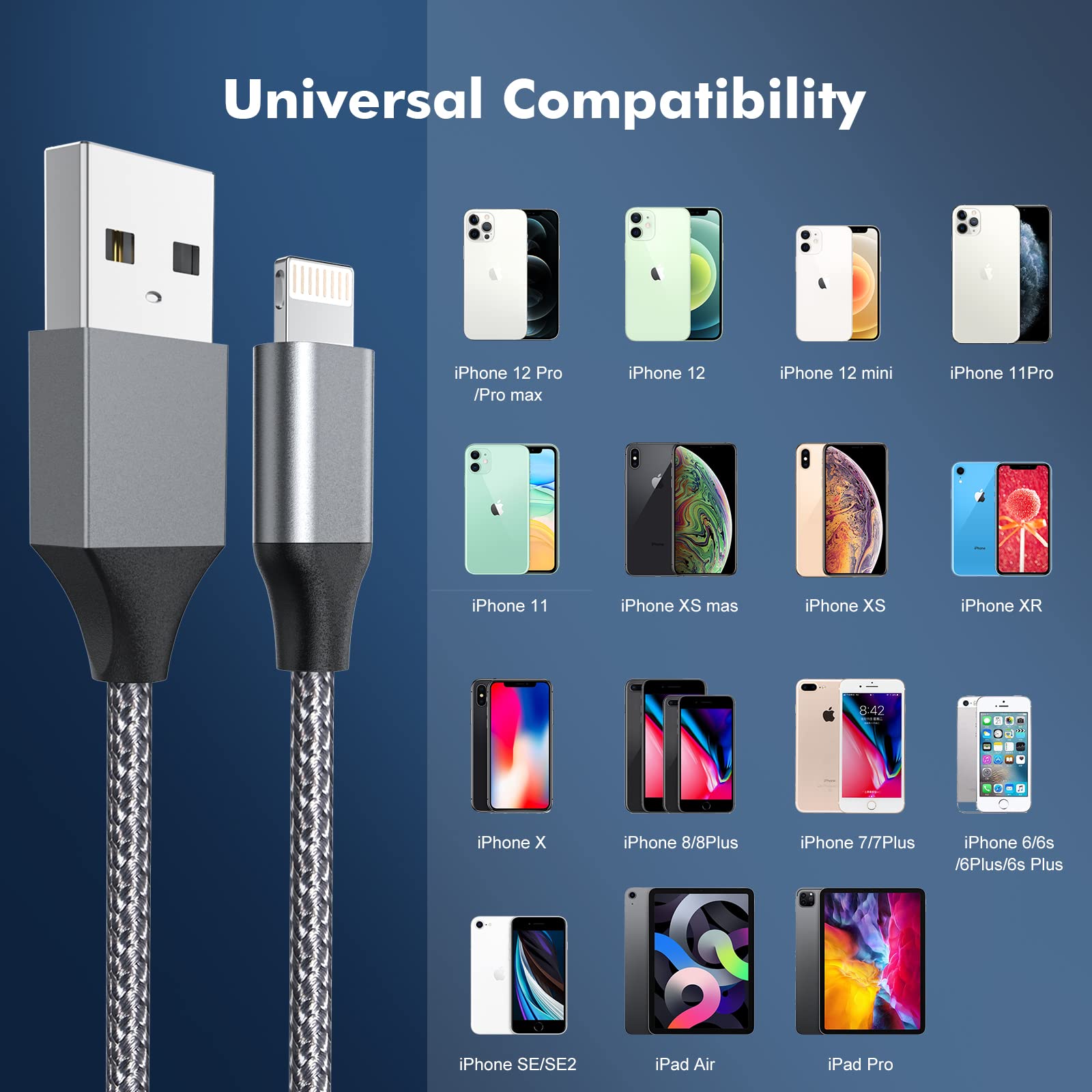 Sundix iPhone Charger, Lightning Cable [MFi Certified] 5Pack [1/3/3/5/5FT] iPhone Charger Cable Cord Nylon Braided Fast Charging Data Transfer Cord for iPhone 14/13/12/Pro Max /11/XS/Max/XR/X/8