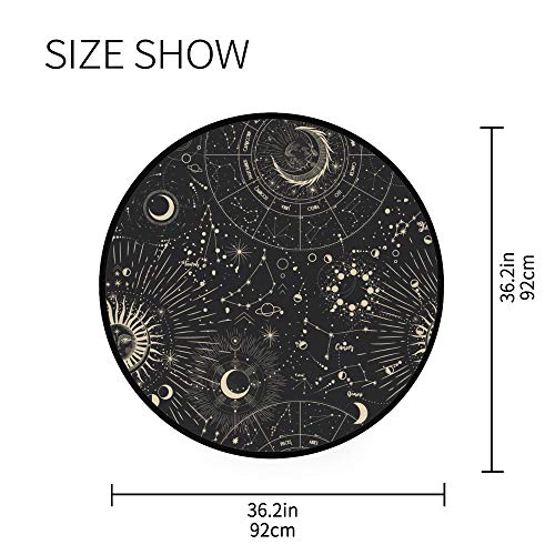 Kuizee Round Doormat Moon Phases Sun Zodiac Mysterious Astrology Polyester Indoor Outdoor Non-Slip Water Absorption Living Room Bedroom Bathroom Kitchen Home Decor 36.2Inch