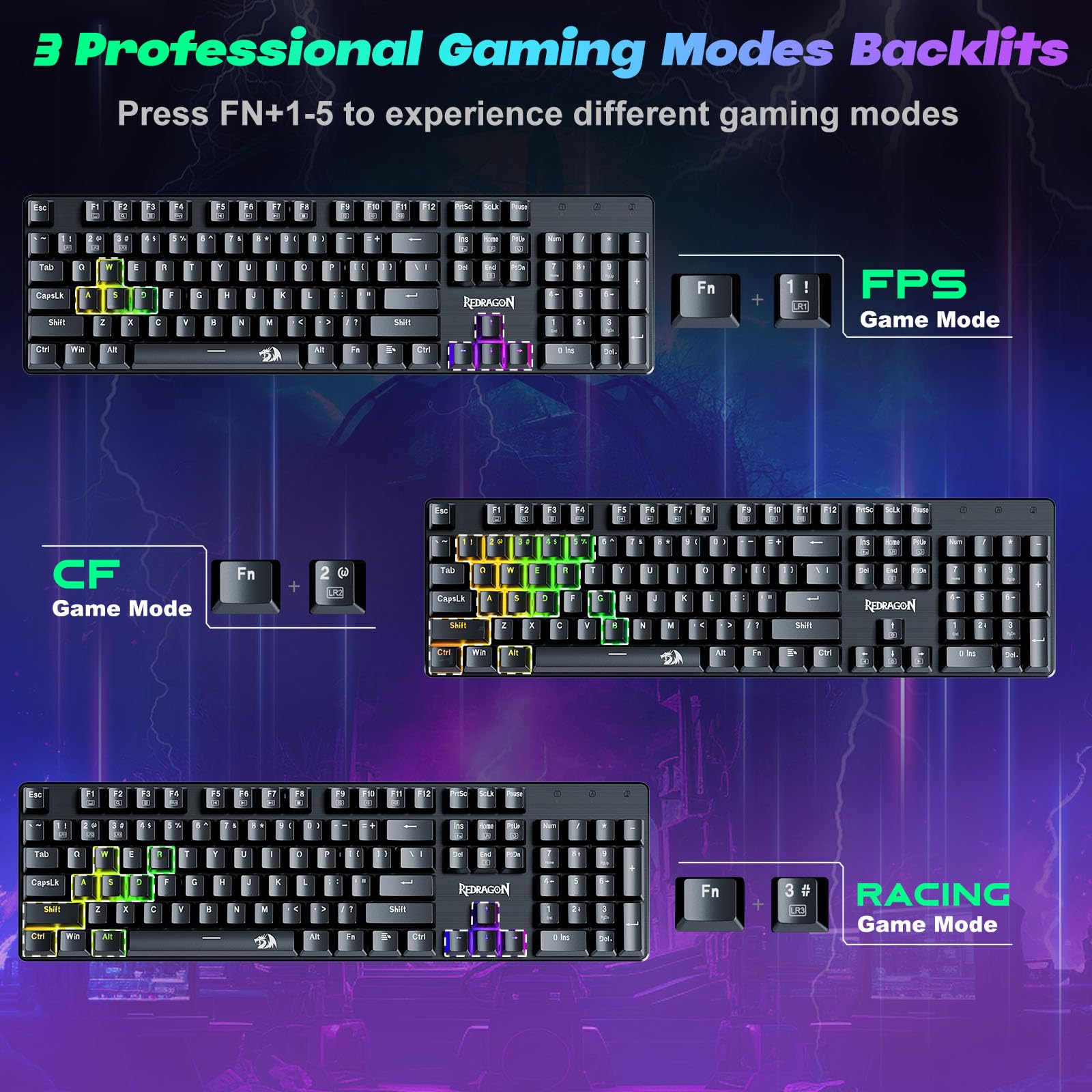 Redragon K555 Mechanical Gaming Keyboard with Blue Switches, Macro Recording, Wrist Rest, Full Size, Indrah, for Windows PC Gamer (RGB LED Backlit)