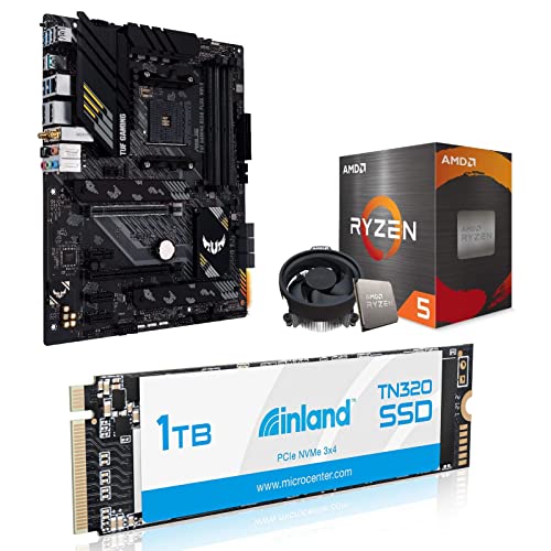 Micro Center AMD Ryzen 5 5600X Processor Bundle with ASUS TUF Gaming B550-PLUS WiFi II Motherboard and Inland 1TN Gen3x4 M.2 SSD