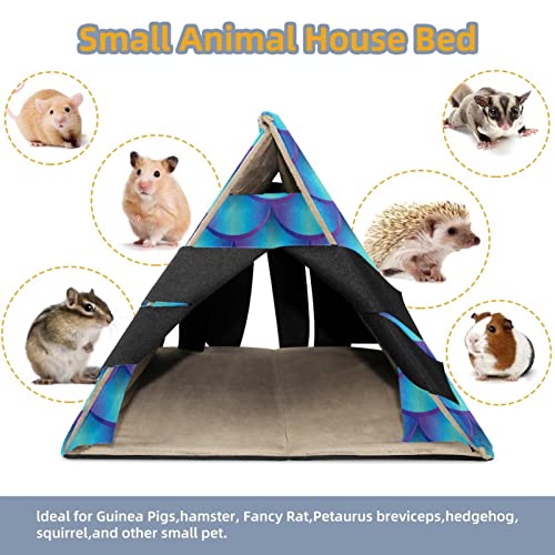 Mermaid Scale Blue Purple, Hamster House Habitat Bed for Small Animal Hamster Gerbils Chipmunks Squirrels Hedgehogs Guinea Pigs Habitat Decor