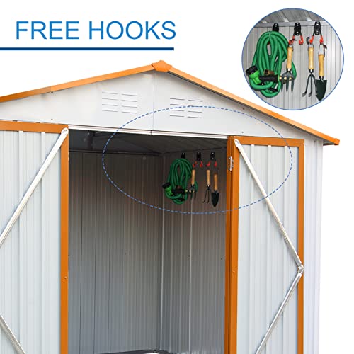 WIILAYOK 8' x 6' Outdoor Storage Shed, Steel Metal Shed with Floor Frame &Lockable Double Doors &3 Garage Hooks, Tool Storage Shed for Yard, Perfect to Store Garden Tools Bike Accessories