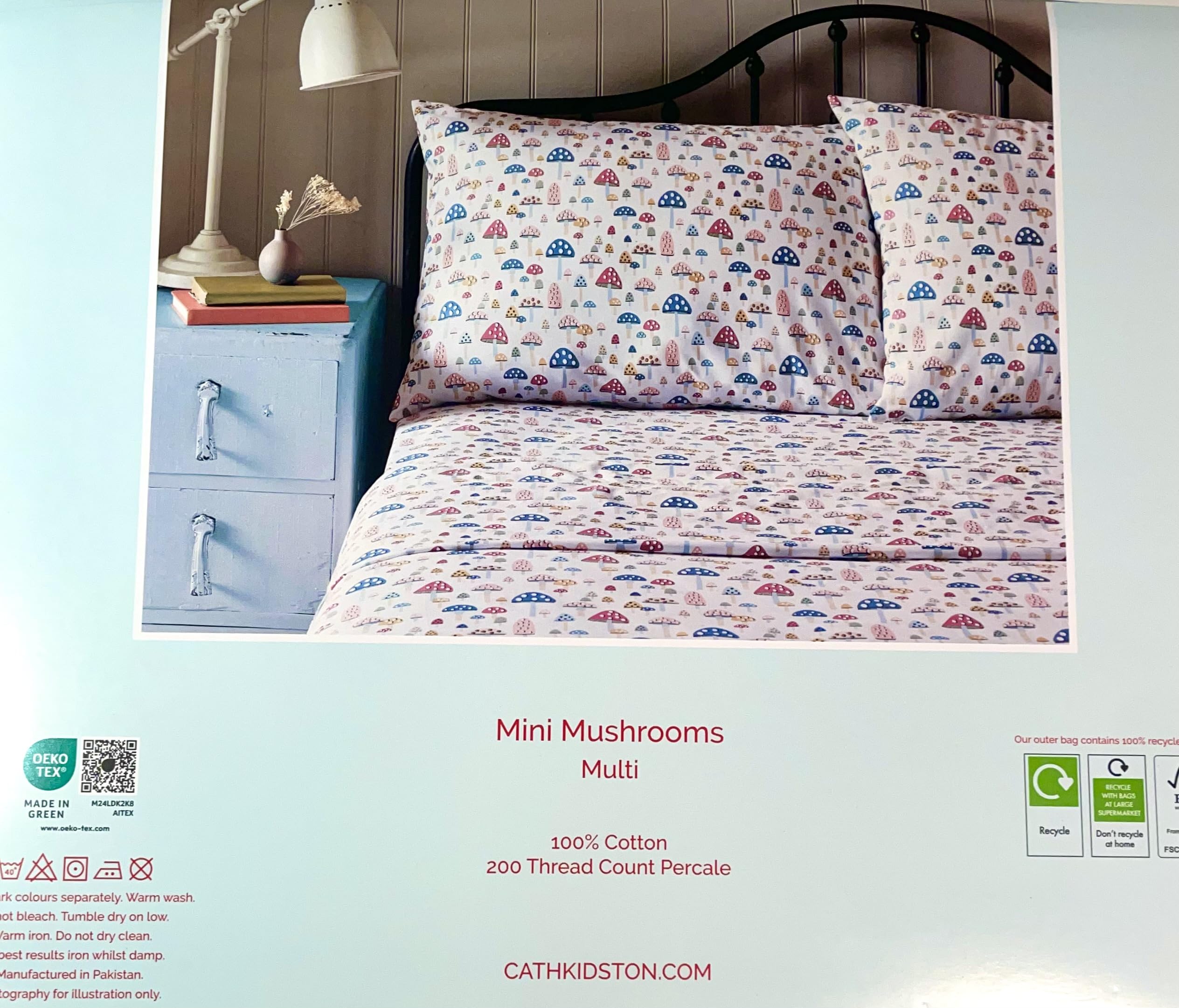 London Home Luxury Collection 4 Piece 200tc Rose Flora Sheet Set 100% Cotton Percale Crisp & Cool, Lightweight Bedding (Blue Mushrooms, King (U.S. Standard))