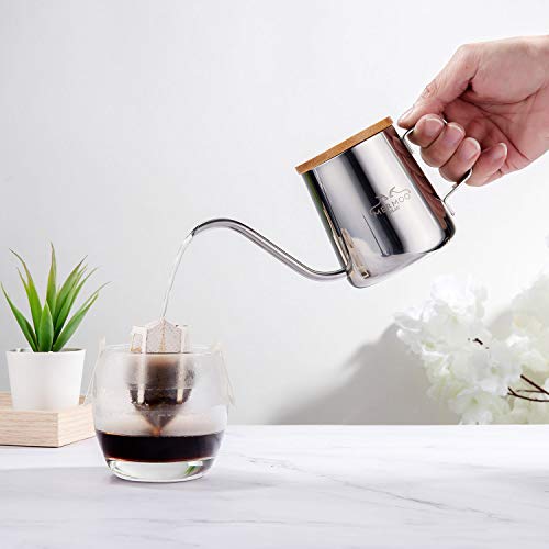 MERMOO YILAN Pour Over Drip Kettle 350ml Stainless Steel Gooseneck Coffee Kettle Long Narrow Spout Hand Drip Coffee Tea Pot with Lid