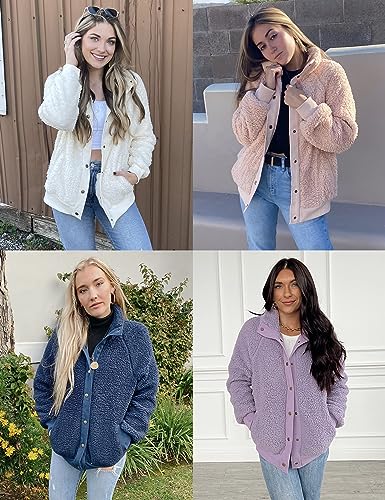 MEROKEETY Womens Winter Long Sleeve Button Sherpa Jacket Coat Casual Warm Fleece