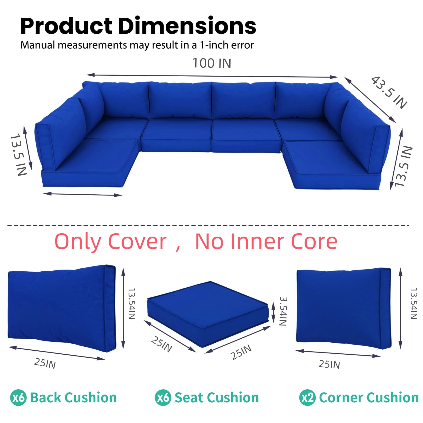 PROHIKER Patio Cushion Cover Replacement 14 Pack Outdoor Sofa Cushion and Pillow Covers Only with Zipper for 7-Piece Outdoor Patio Furniture Conversation Set (Navy Blue)