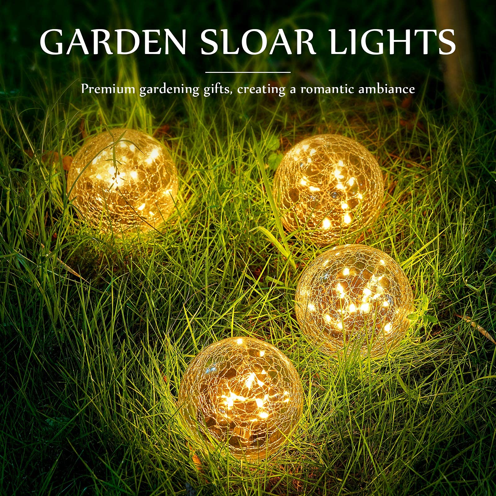 Honoson Solar Lights Outdoor Garden Globe Light Cracked Glass Ball Yard Decor Waterproof Warm White Led Solar Light Decorative Solar Ball Garden Decor for Backyard Lawn Ornament (3.9 Inch,4 Pieces)
