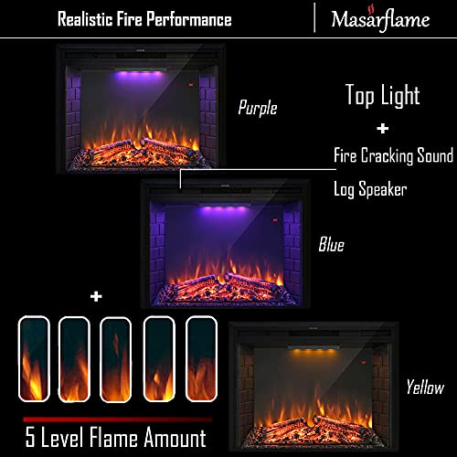 Masarflame 43'' Electric Fireplace Insert, Retro Recessed Fireplace Heater with Fire Cracking Sound, Remote Control & Timer, 750/1500W, Black