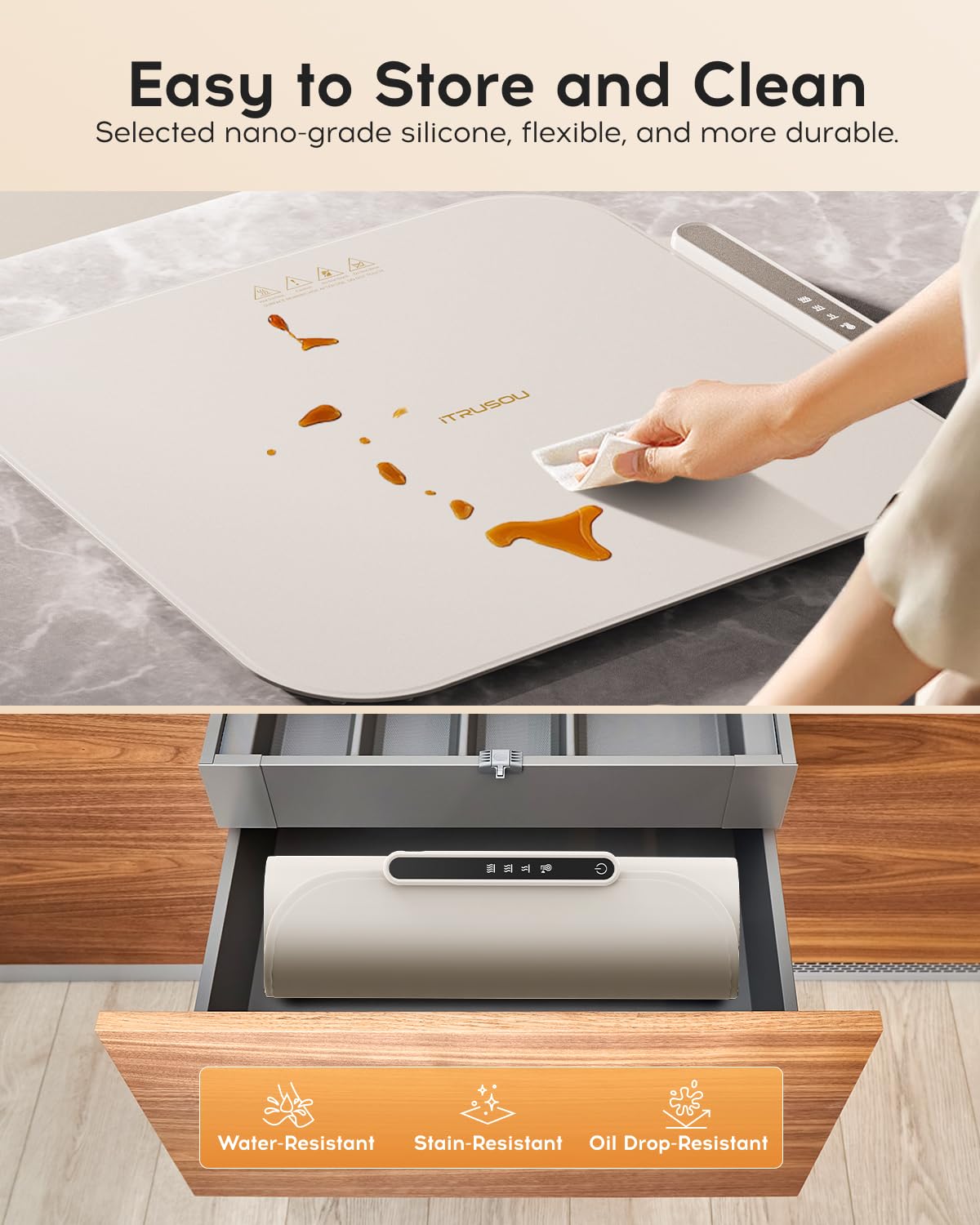 iTRUSOU Electric Warming Tray - Full Surface Heating,Rollable & Portable,Premium Silicone Nano-Material,3 Temperature Settings,Auto Shut-Off -Versatile Food Warmer for Pizza, Meals, and More