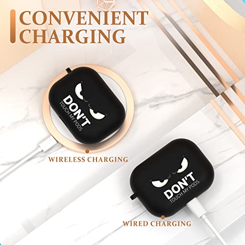 Maxjoy for AirPods Pro Case Cover, Cool Air Pod Pro Case Don't Touch Me for Women Men Cute Protective Soft Silicone iPods Pro Cover with Keychain for Airpods Pro Charging Case, Black