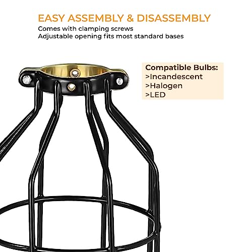 KastLite Metal Bulb Guard - Adjustable Lamp Base for Ceiling Fans - Pendant String Light Vintage Lamp Shade Cover - Wire Fixture Cage - Farmhouse Light Fixture - 4 Lamp Cages for Pendant String Lights