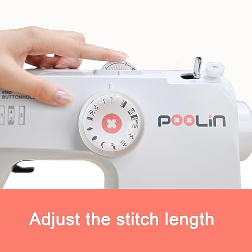 POOLIN Simple Sewing Machine - 26 Stitch Applications, Adjustable Stitch Length, With Complete Accessory Kits & Foot Pedal, 5 Included Presser Feet, Suitable for Adults