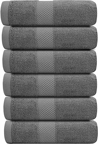 White Classic Luxury Hand Towels for Bathroom-Hotel-Spa-Kitchen-Set - Circlet Egyptian Cotton - 16x30 Inches - Set of 6 (Gray)
