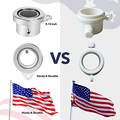FLAG WIN Aluminum Alloy Flagpole Ring Set with Bearings 2 Pack, Anti Wrap 360°Rotating Flag Mounting Ring Spinning Flag Pole Kit with Carabiner for 0.71-1.00 Inch Diameter Flagpole(Silver)
