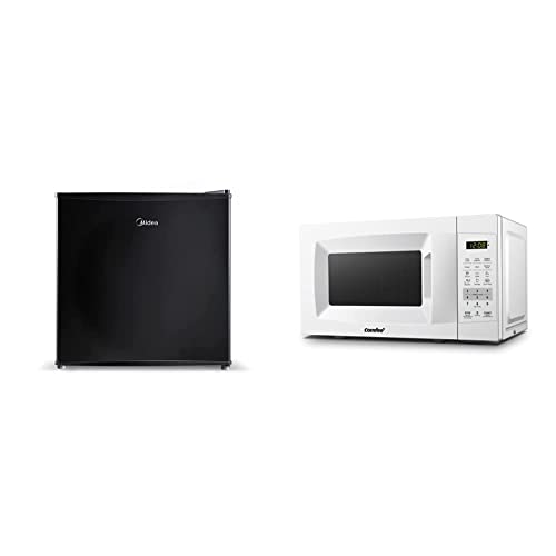 Midea WHS-65LB1 Compact Single Reversible Door Refrigerator, 1.6 Cubic Feet(0.045 Cubic Meter), Black & COMFEE' EM720CPL-PM Countertop Microwave Oven with Sound On/Off, 0.7 Cu Ft/700W, Pearl White