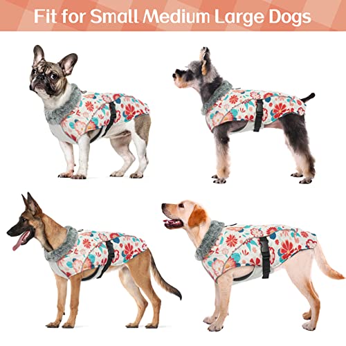 Kuoser Dog Coat, Warm Dog Jacket with Fur Collar, Turtleneck Dog Winter Coat Thicken Fleece Lining Pet Clothes, Reflective Dog Vest for Small Medium Large Dogs