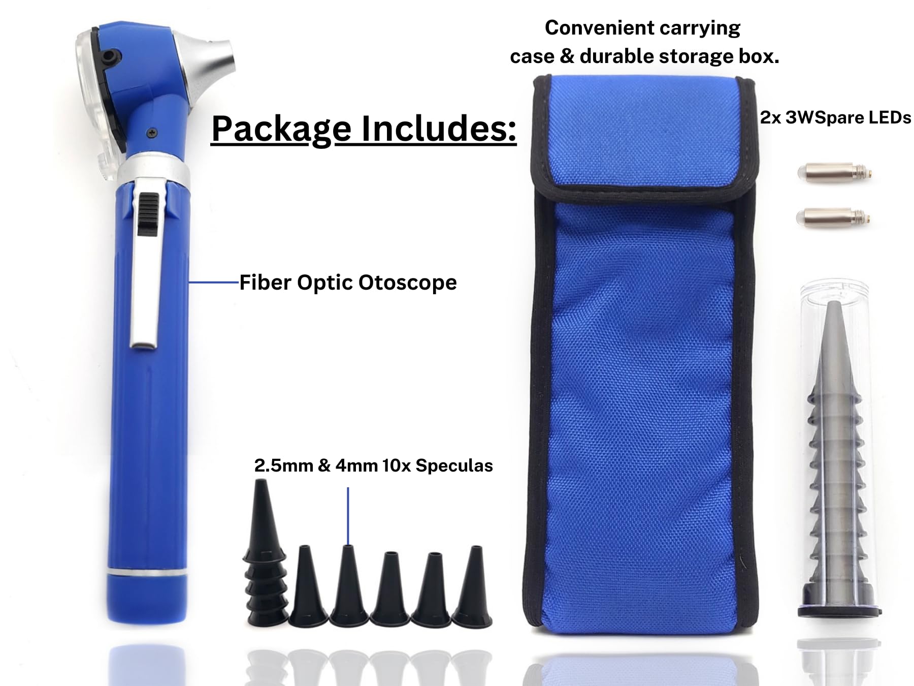 MEDCASE Brilliance Otoscope - Professional Ear Scope with LED Light and Speculum for Ear Examination and Diagnosis - Ideal for Professional and Home Use - Blue
